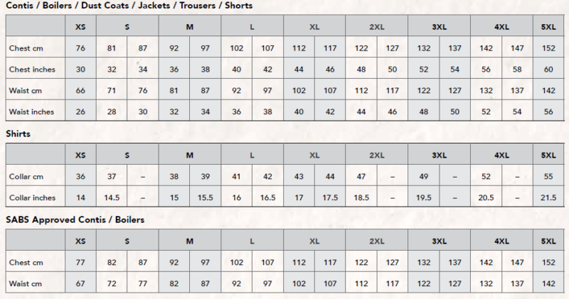 Javlin Sizing Chart - ZDI - Safety PPE & Uniforms Wholesaler Since 2018