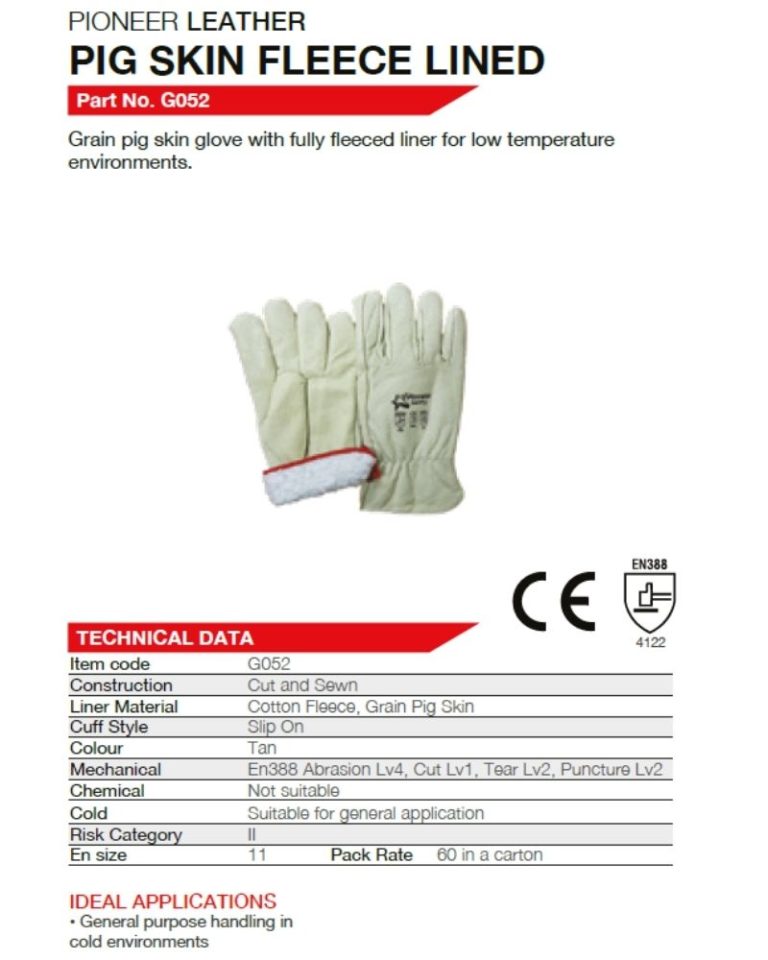 Pioneer Pigskin with Fleece Liner Winter Glove - ZDI - Safety PPE ...